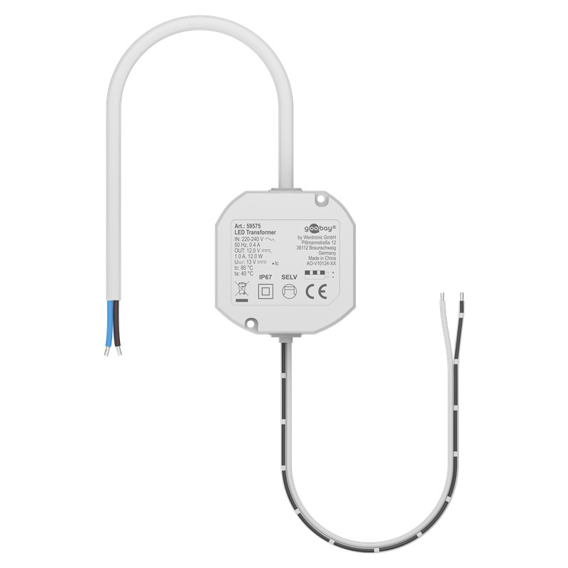 LED Transformator - 12 volt - 12 watt - IP67 - Wit