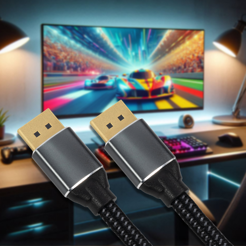 DisplayPort v2.1 Kabel - 8K 60Hz - UHBR10 - Nylon Sleeve - 1 meter - Zwart