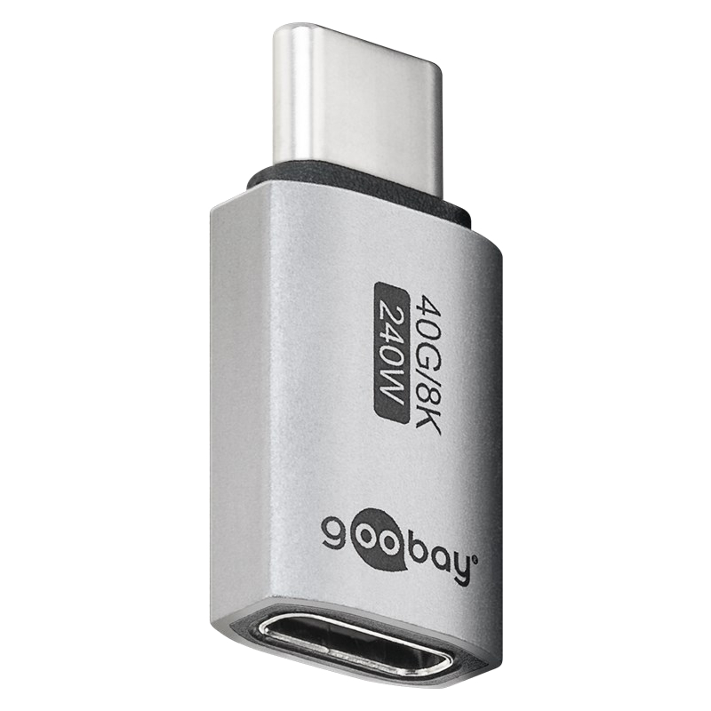 USB-C (v) naar USB-C (m) Adapter - USB4 - Pro - Zilver