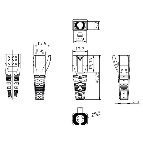 RJ45 Tule - 10 stuks - Variabele kabeldiameter tot 8,5mm - Grijs