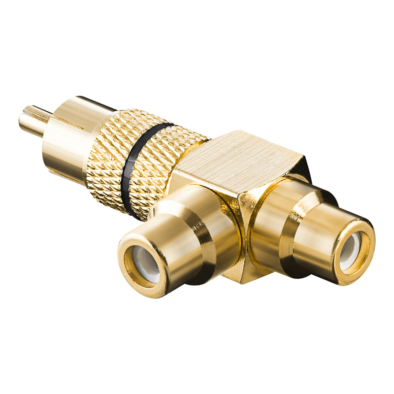 Haakse Mono Tulp Splitter - Tulp (m) - 2x Tulp (v) - Verguld - Zwart Accent