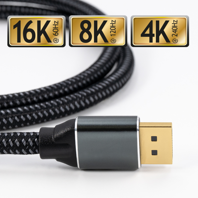 DisplayPort v2.1 Kabel - 8K 60Hz - UHBR10 - Nylon Sleeve - 1 meter - Zwart