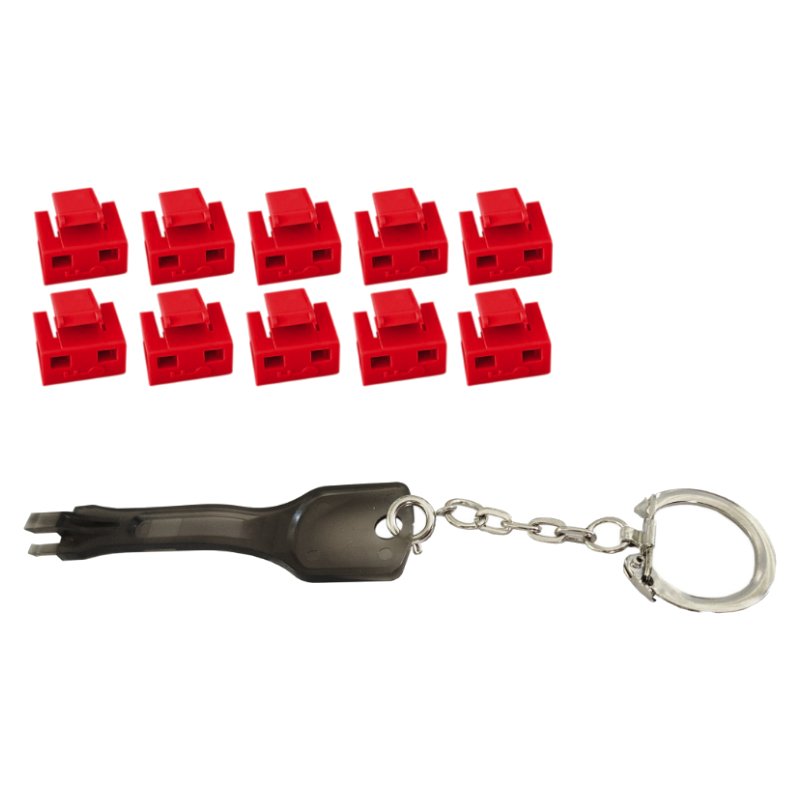 RJ45 Port blocker set 10 stuks met sleutel - Rood